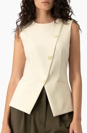 IVONNE Asymmetric Lapel Sleeveless Structured Vest
