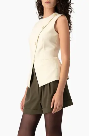 IVONNE Asymmetric Lapel Sleeveless Structured Vest