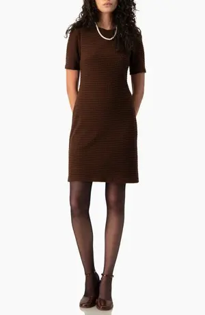 IVONNE Textured Waffle-knit Shift Short-sleeve Mini Dress