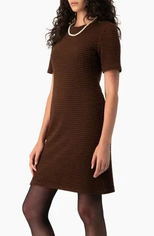 IVONNE Textured Waffle-knit Shift Short-sleeve Mini Dress