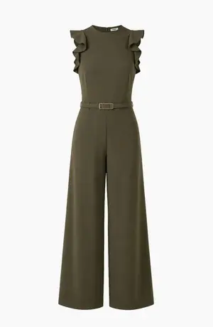 IVONNE Sleeveless Ruffle-shoulder Wide-leg Belted Jumpsuit