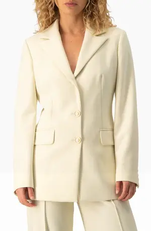IVONNE Fitted Single-breasted Long-line Blazer With Golden Crest Buttons