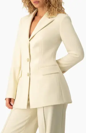 IVONNE Fitted Single-breasted Long-line Blazer With Golden Crest Buttons