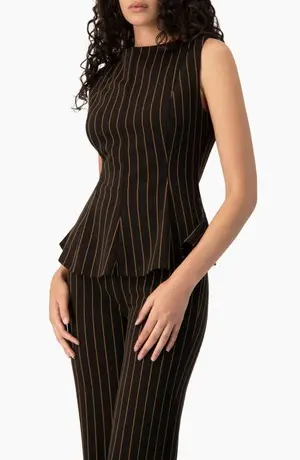 IVONNE Pinstripe Sleeveless Structured Peplum Top