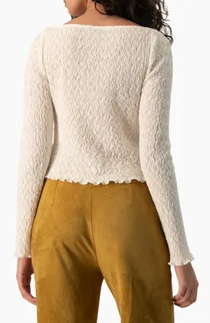 IVONNE Crinkle-knit Bateau-neck Long-sleeve Fitted Top