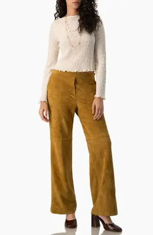 IVONNE Crinkle-knit Bateau-neck Long-sleeve Fitted Top