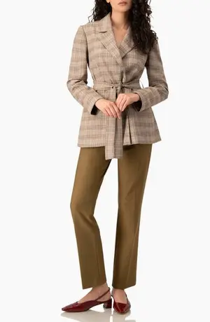 IVONNE Houndstooth Check Single-breasted Fitted Long-line Blazer