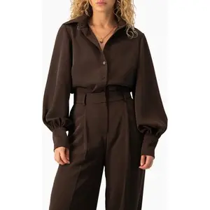 IVONNE Long-sleeve Puff-sleeve Point-collar Button-front Shirt