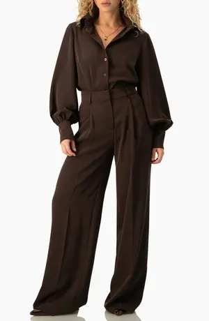 IVONNE Long-sleeve Puff-sleeve Point-collar Button-front Shirt