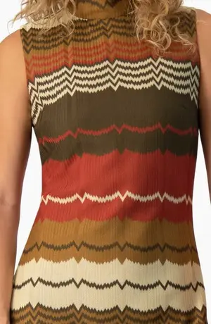 IVONNE Colorblock Zigzag Knit Mock-neck Sleeveless Maxi Dress - Bone
