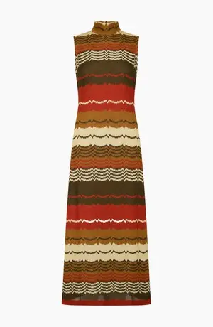 IVONNE Colorblock Zigzag Knit Mock-neck Sleeveless Maxi Dress - Bone