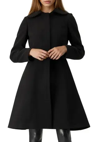 IVONNE Petal-collar Wool-blend Zip Coat - Black