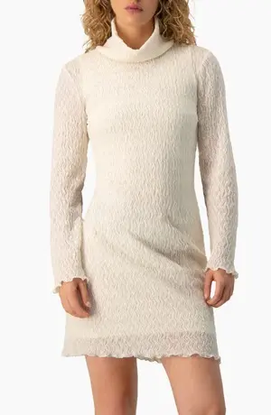 IVONNE Crinkle-knit Turtleneck Long-sleeve Fitted Mini Dress