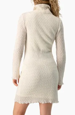 IVONNE Crinkle-knit Turtleneck Long-sleeve Fitted Mini Dress