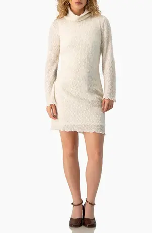 IVONNE Crinkle-knit Turtleneck Long-sleeve Fitted Mini Dress
