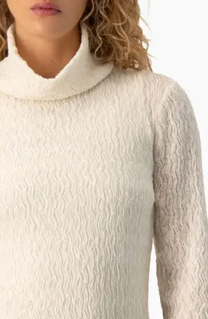 IVONNE Crinkle-knit Turtleneck Long-sleeve Fitted Mini Dress