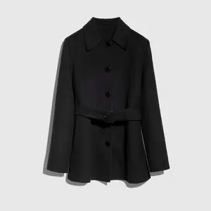 Gucci Wool Silk Coat With Gg Inside - Black