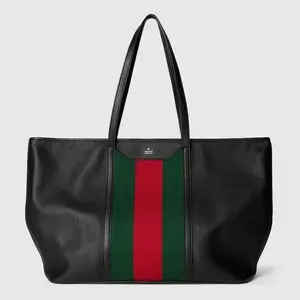 Gucci Web Trademark Large Tote Bag Leather - Black