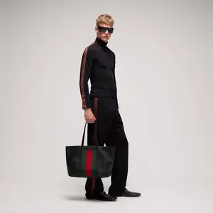 Gucci Web Trademark Large Tote Bag Leather