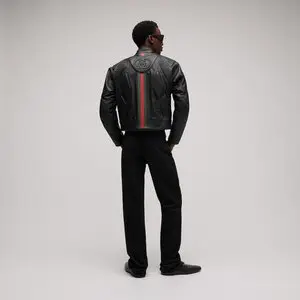 Gucci Soft Grainy Bull Leather Biker Jacket - Black