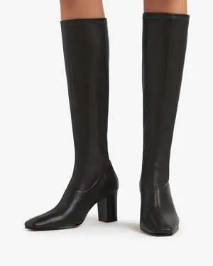 JUDE Memo Knee Boot In Stretch Leather - Black