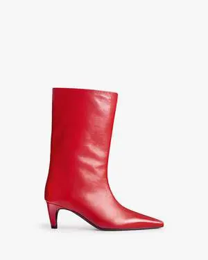 JUDE Cave Mid Calf Boot In Creased Leather - Red