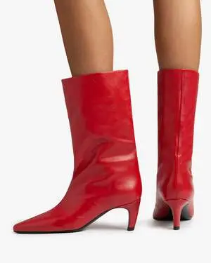 JUDE Cave Mid Calf Boot In Creased Leather - Red