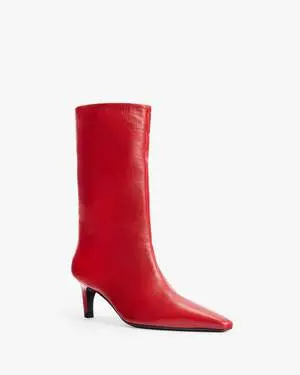 JUDE Cave Mid Calf Boot In Creased Leather - Red