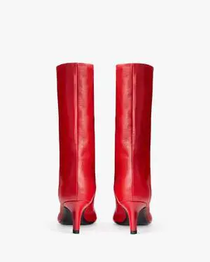 JUDE Cave Mid Calf Boot In Creased Leather - Red