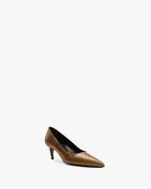JUDE Blade Pump In Croc Embossed Leather - Brown