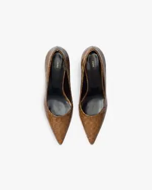 JUDE Blade Pump In Croc Embossed Leather - Brown