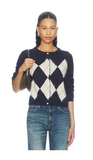 Soft Goat Argyle Cardigan - Navy