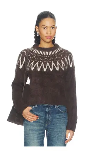 Soft Goat Brushed Fair Isle Crewneck In Brown - Mocha