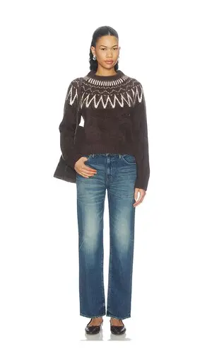 Soft Goat Brushed Fair Isle Crewneck In Brown
