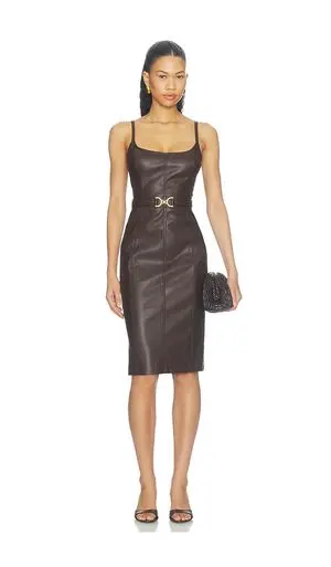 L'Agence Halia Buckle Midi Dress In Chocolate