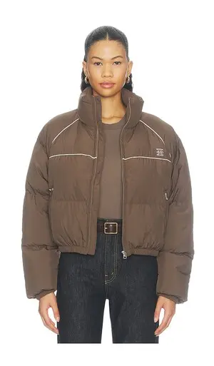 Eterne Technical Pongã© Down Puffer In Brown - Mushroom