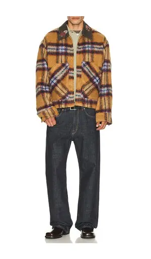 We11Done Teddy Doodle Check Pattern Jacket In Brown