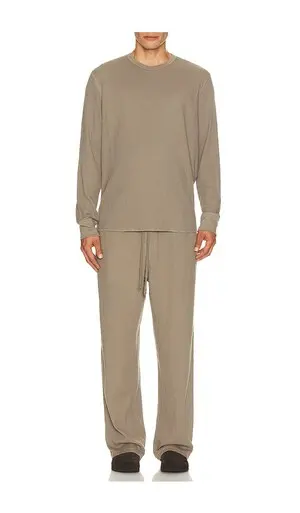 SKIMS Branded Classic Waffle Crewneck T-shirt In Brown