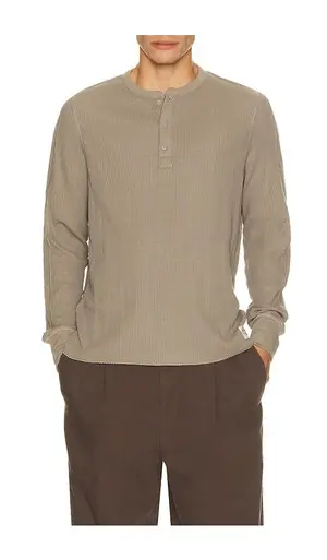 SKIMS Waffle Cropped Slim Henley In Brown - Mink