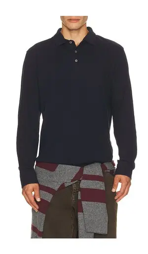 Polo Ralph Lauren Long Sleeve Textured Waflle Henly Polo In Blue - Rl Navy