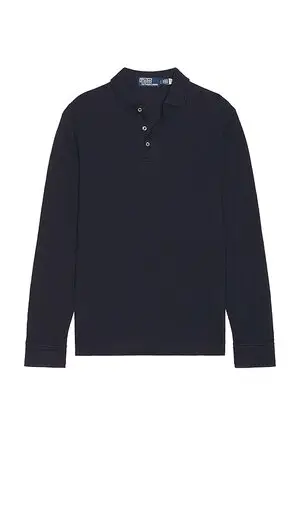 Polo Ralph Lauren Long Sleeve Textured Waflle Henly Polo In Blue