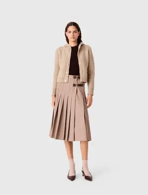 Maje Pleated Midi Skirt With Buckles
