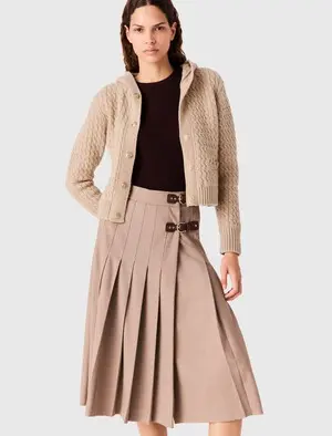 Maje Pleated Midi Skirt With Buckles