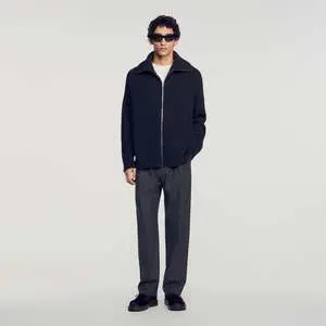 Sandro Textured Wool Zip-up Cardigan - Grey