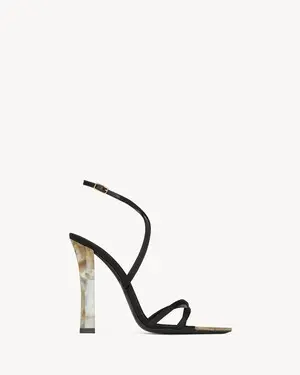 Saint Laurent Lutetia Sandals In Satin Crepe And Mother-of-pearl - Black
