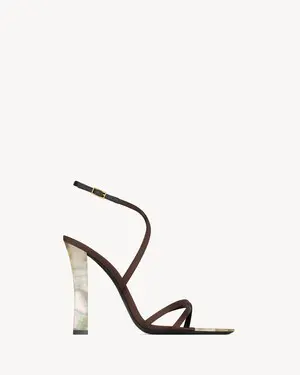 Saint Laurent Lutetia Sandals In Satin Crepe And Mother-of-pearl - Choco Brown