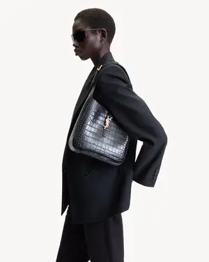 Saint Laurent Le 5 À 7 Supple Small In Crocodile-embossed Leather - Black