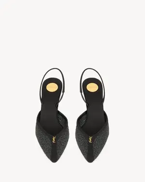 Saint Laurent Folie Slingback Pumps In Satin, Mesh, And Crystals