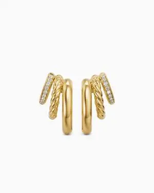 David Yurman Dy Mercer® Multi Row Earrings In 18k Yellow Gold With Diamonds