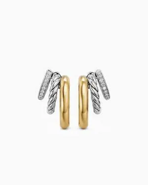 David Yurman Dy Mercer® Multi Row Earrings In Sterling Silver With 14k Yellow Gold And Diamonds - Diamond